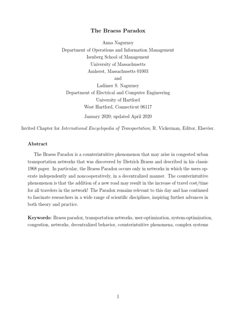 The Braess Paradox | PDF | Traffic Congestion | Electrical Network