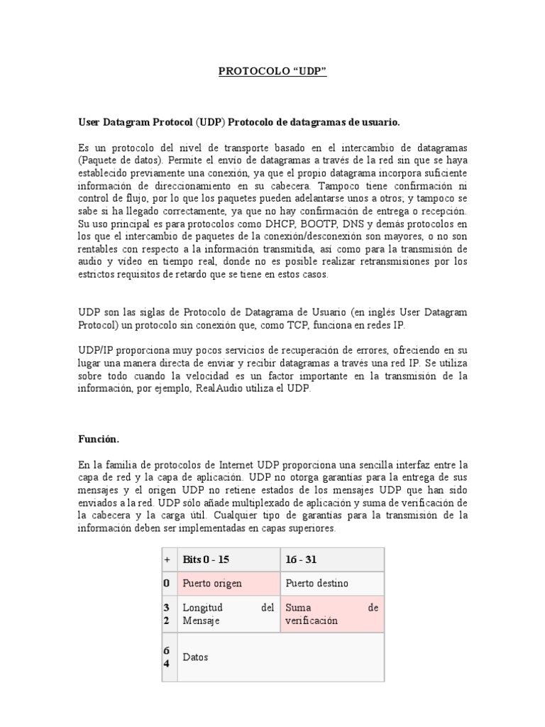 Protocolo UDP | PDF | Protocolos de internet | Protocolos Osi