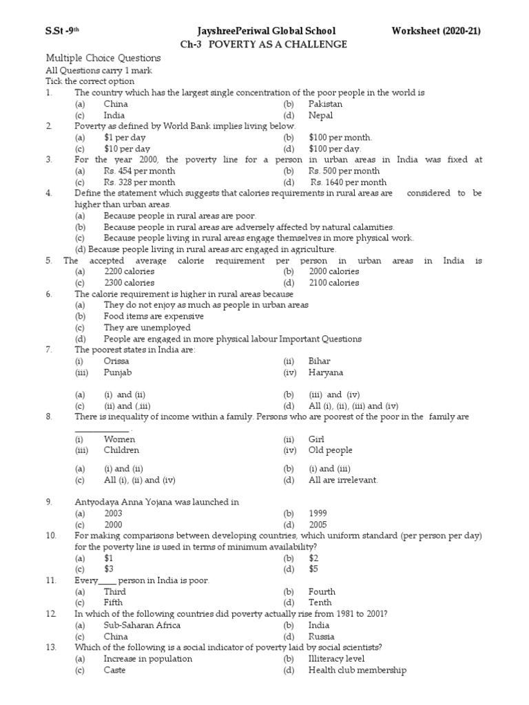 Eco Ch-3 Poverty MCQ Student. | PDF | Poverty | Poverty & Homelessness