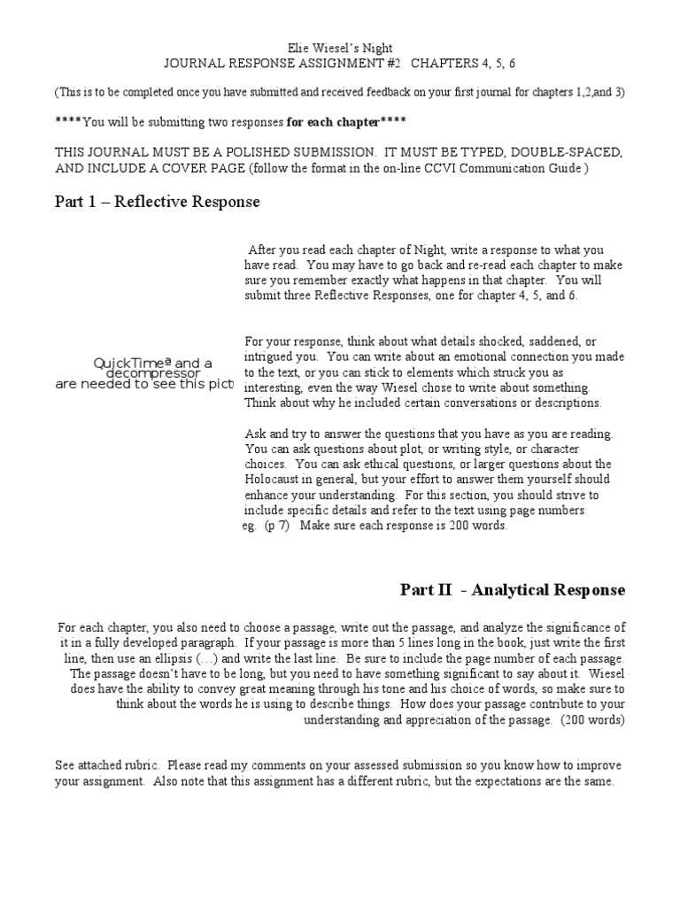 Elie Wiesel's Night Journal | PDF | Rubric (Academic) | Idea