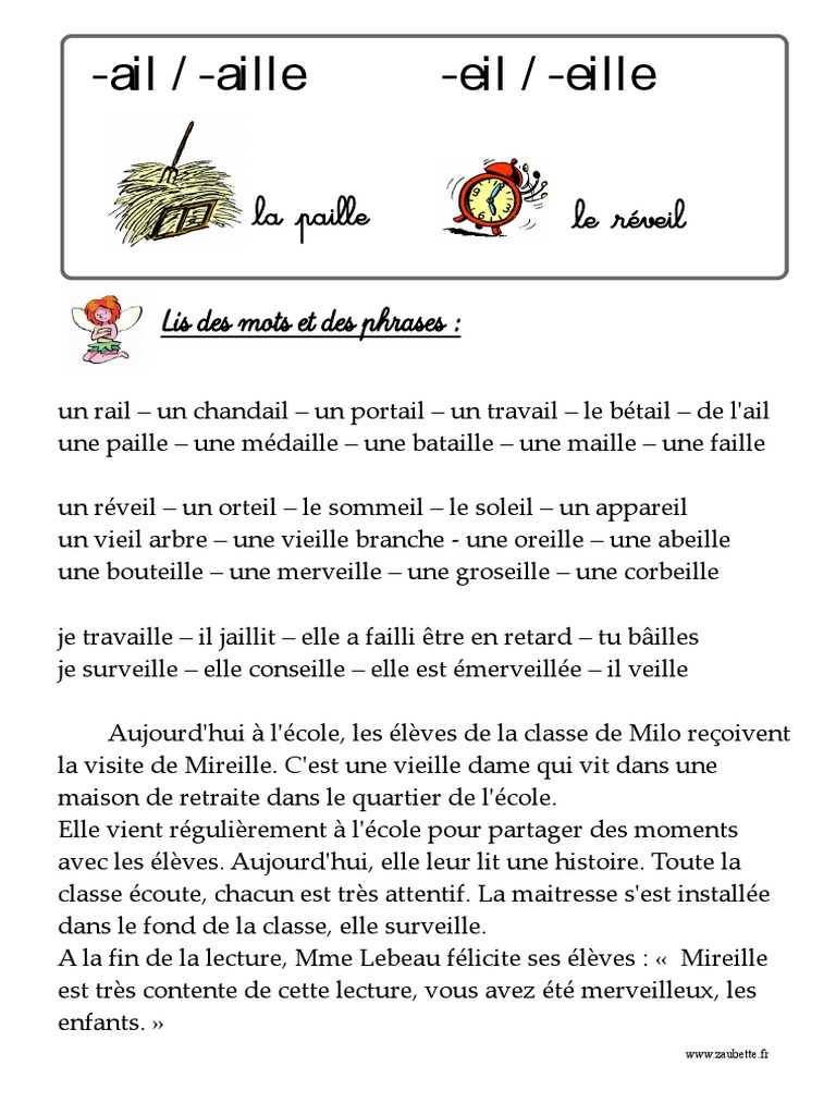 Exercices sur le son "ail" et "eil" | PDF