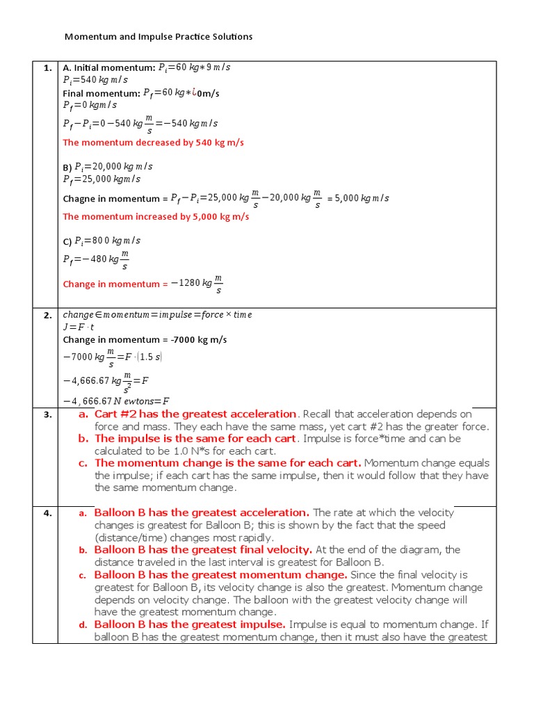 3 Impulse Practice Solutions | PDF | Momentum | Velocity