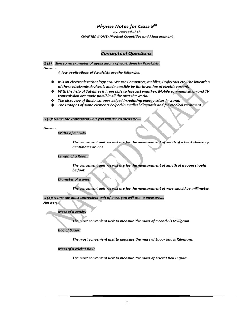 Physics Notes CH 1 For Class 9th | PDF | Significant Figures | Physics