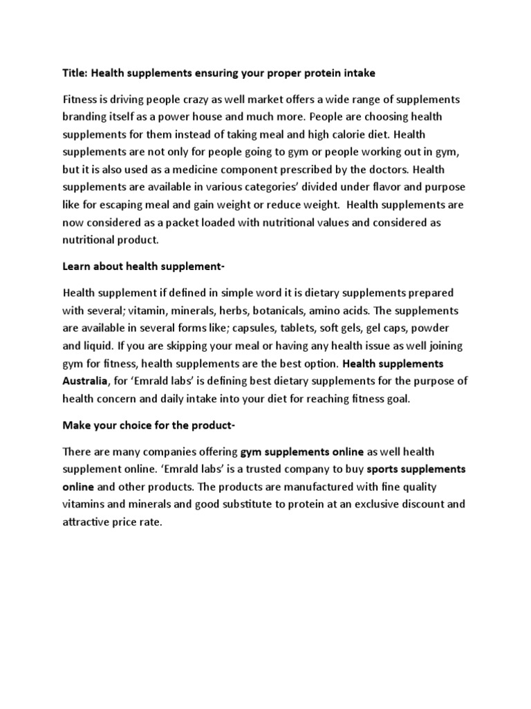 Health Supplements Ensuring Your Proper Protein Intake | PDF