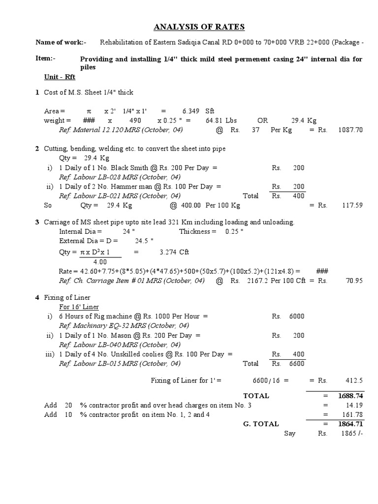 MS Pipe Laying Rate Analysis | PDF | Blacksmith | Pipe (Fluid Conveyance)