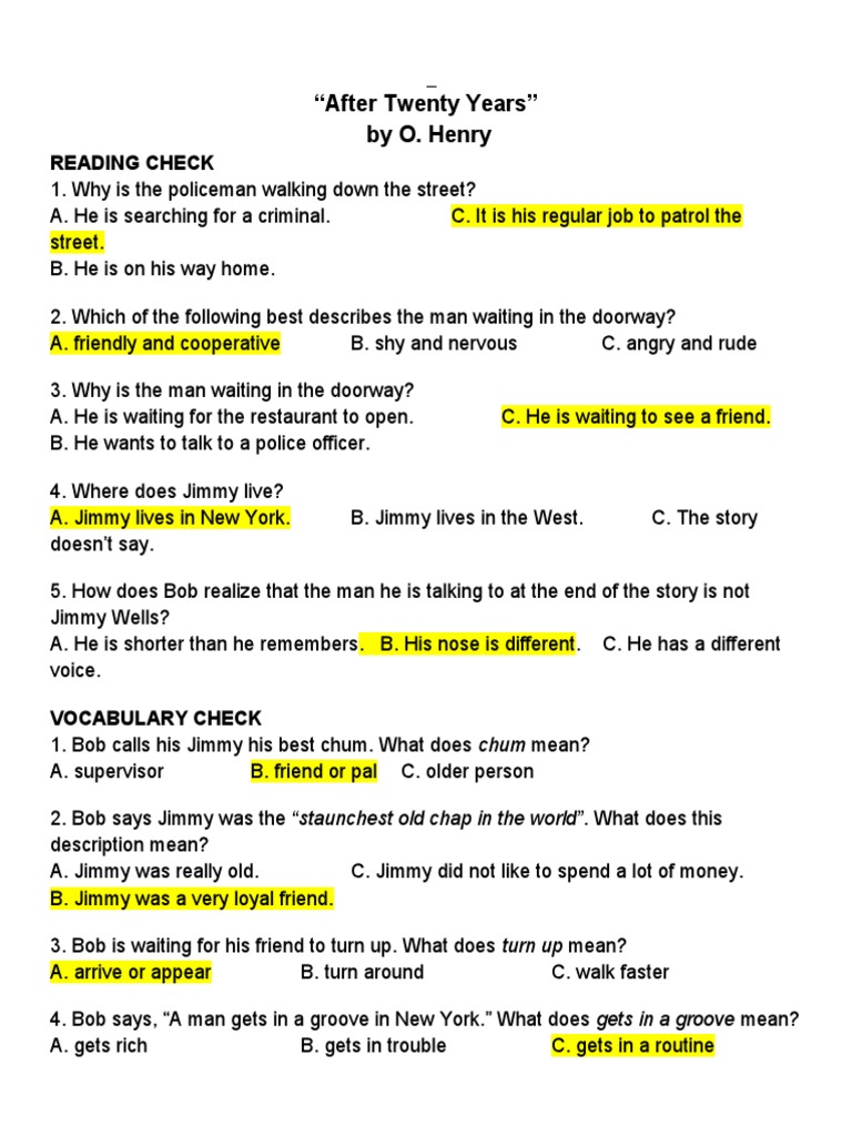 After Twenty Years Questions And Answers After Twenty Years