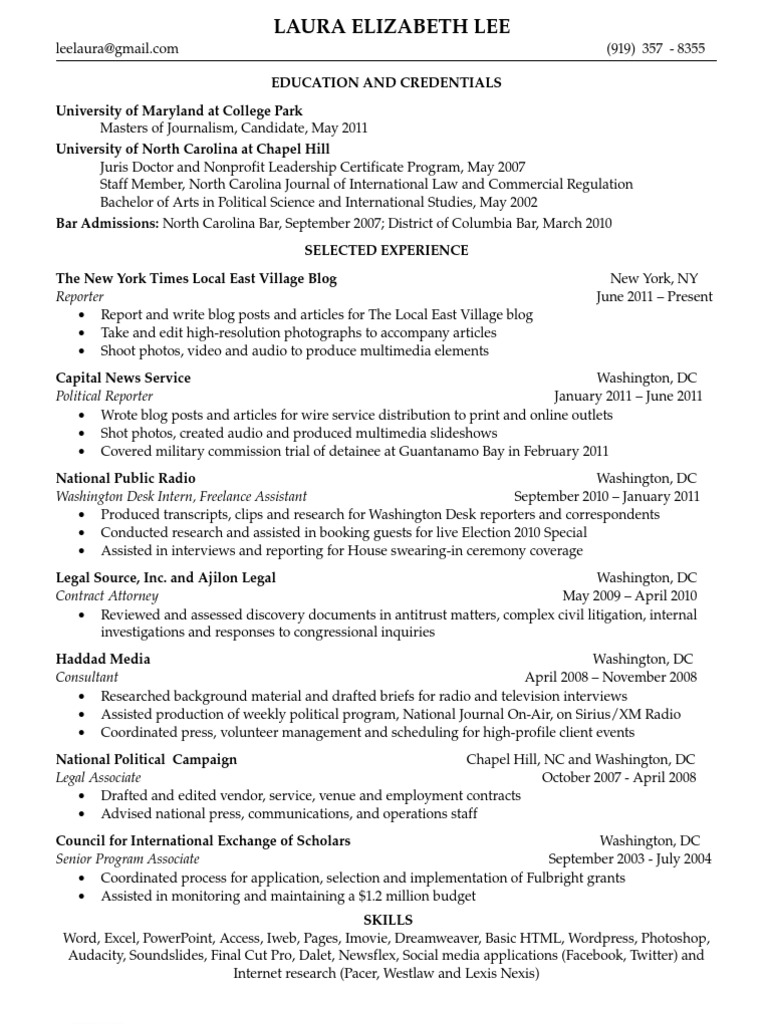 Resume Laura Lee | University Of North Carolina At Chapel Hill | Blog