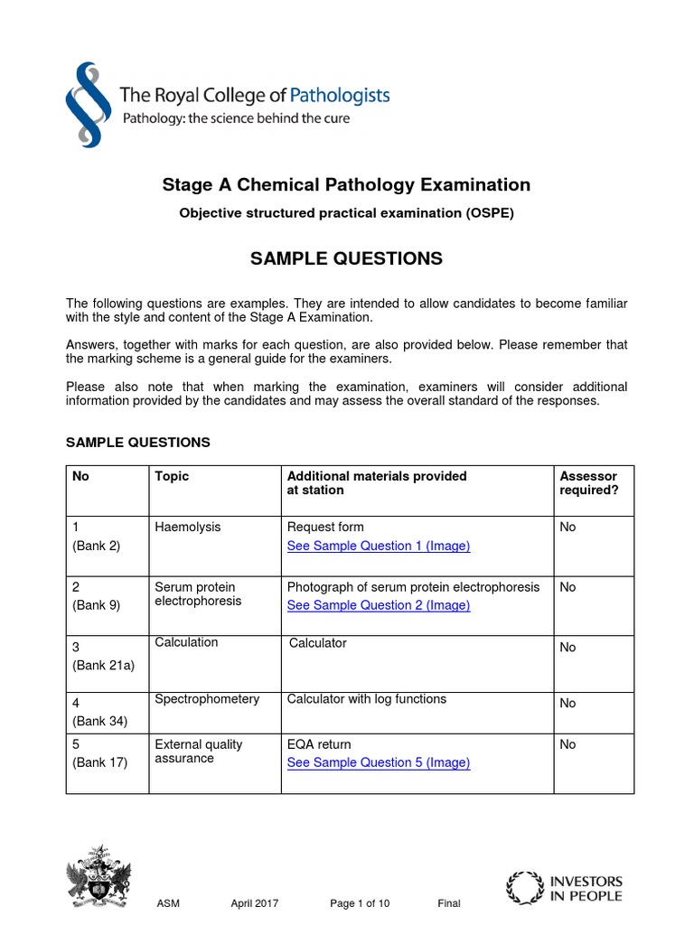 Stage A Chemical Pathology Exam Questions | PDF | Absorbance | Mean