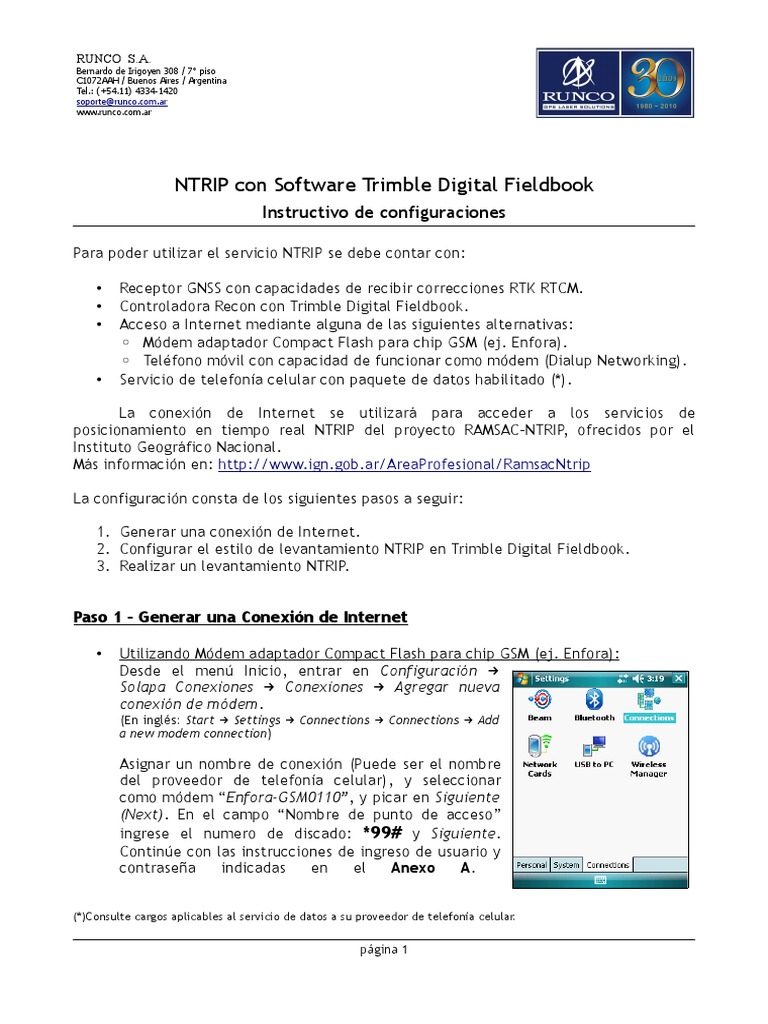 NTRIP Con Trimble Digital Fieldbook v1.0 | PDF | Telefonía móvil ...