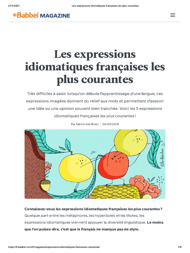 Les Expressions Idiomatiques Françaises Les Plus Courantes | PDF