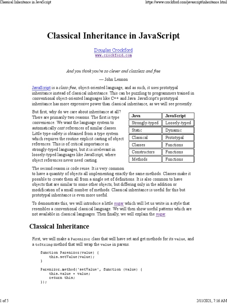 Classical Inheritance In Javascript Pdf Inheritance Object Oriented Programming Method 