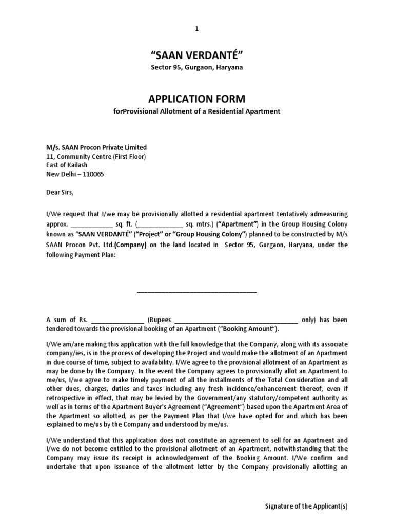 Application Form of SAAN Verdante | PDF | Assignment (Law) | Business