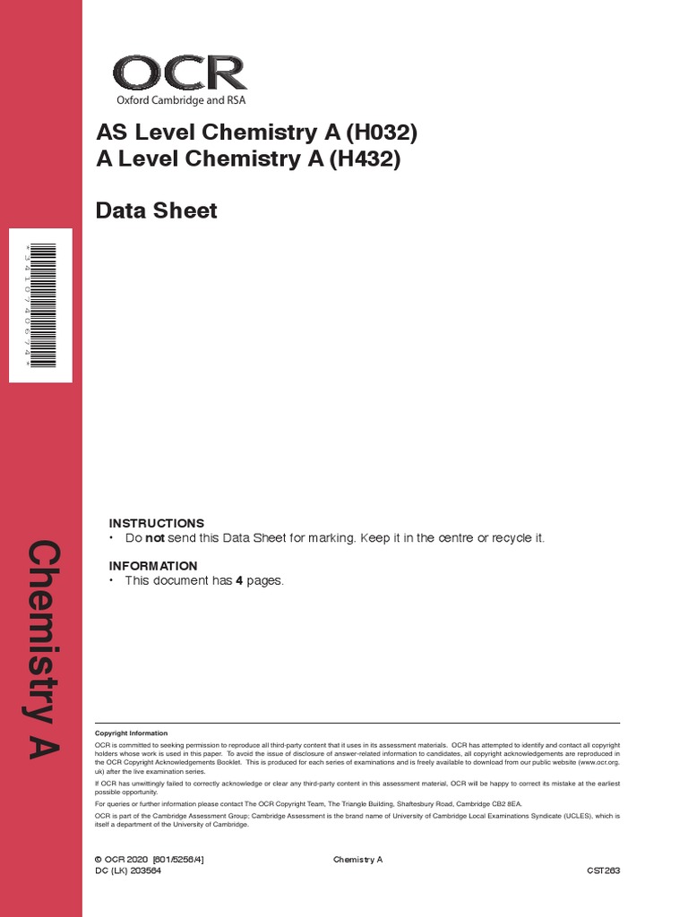 AQA AS Level Chemistry Data Sheet | PDF | Silicon | Ester