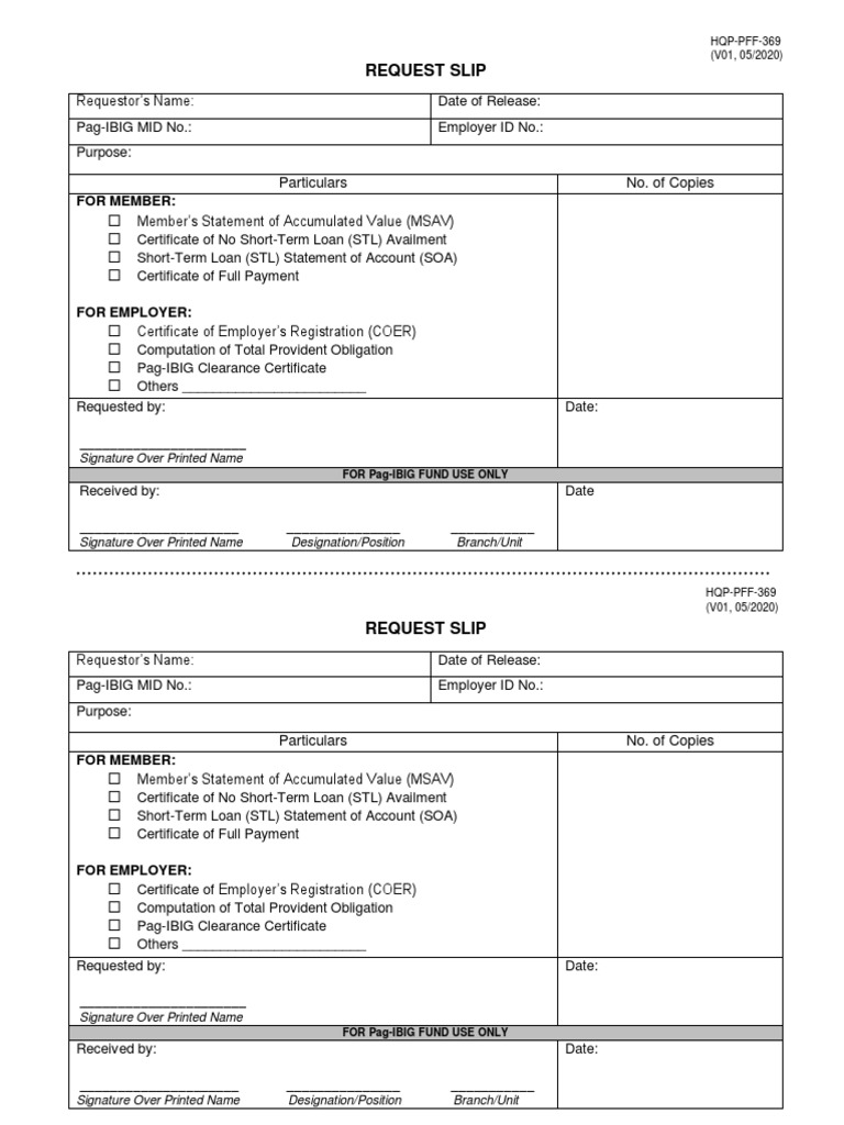 PFF369 RequestSlip V01 | PDF | Financial Services | Business