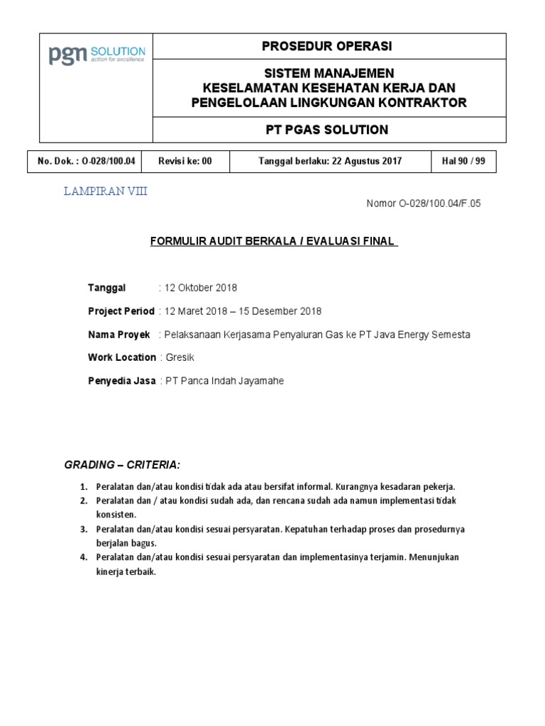 Form Evaluasi Chsems PT Jes | PDF
