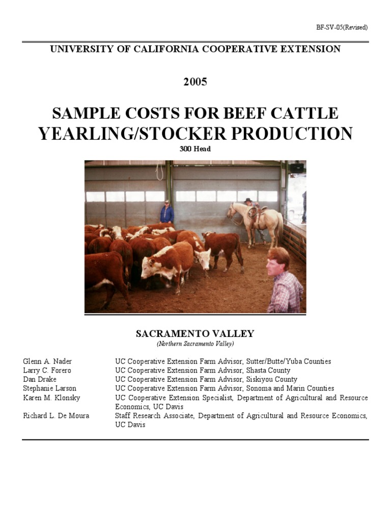 Sample Costs For Beef Cattle Yearling Stocker Production | PDF ...