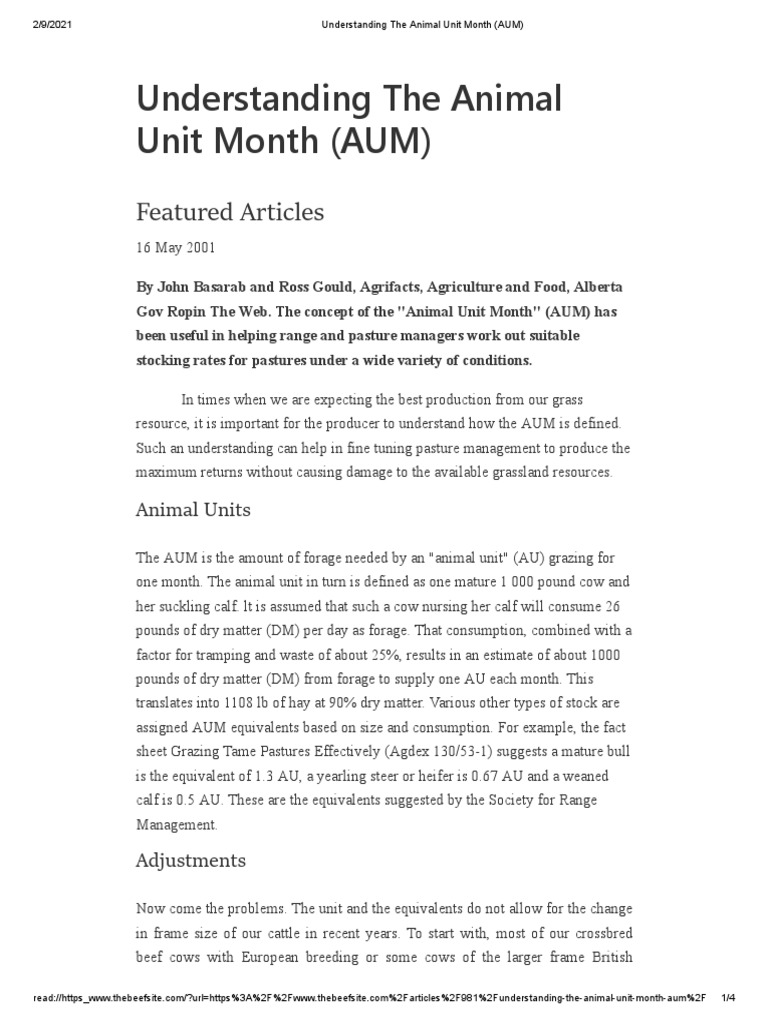 Understanding The Animal Unit Month (AUM) PDF | PDF | Calf | Cattle