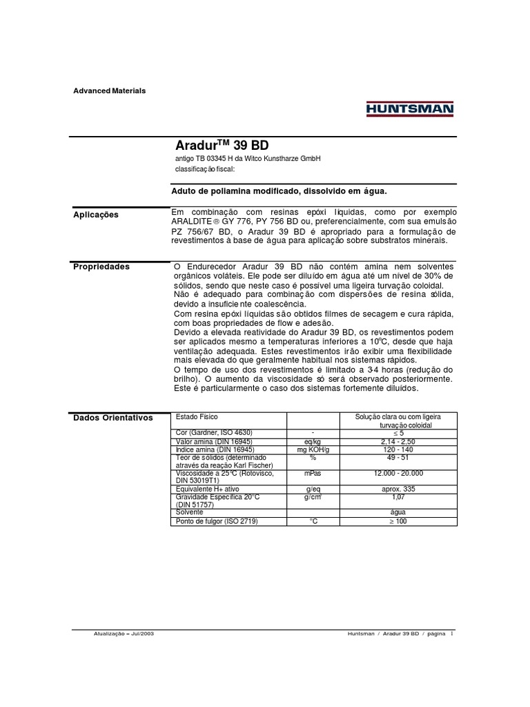 Aradur 39 BD: Advanced Materials | PDF | Epóxi | Substancias químicas
