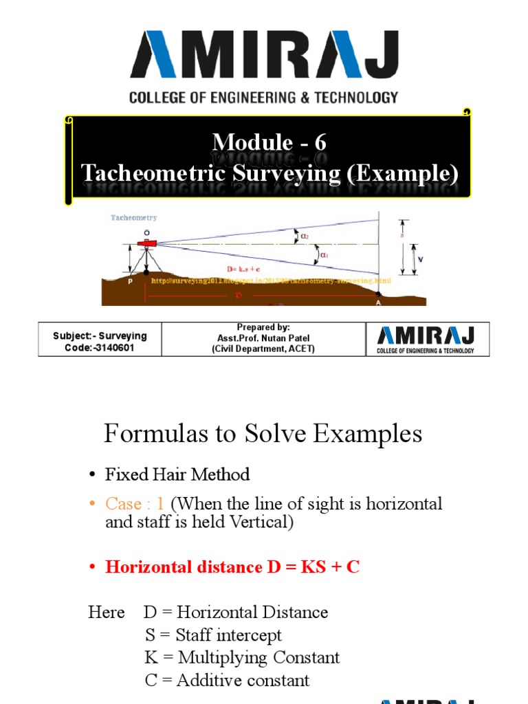 Surveying - Module 6 Tacheometric Surveying Examples | PDF | Metrology ...