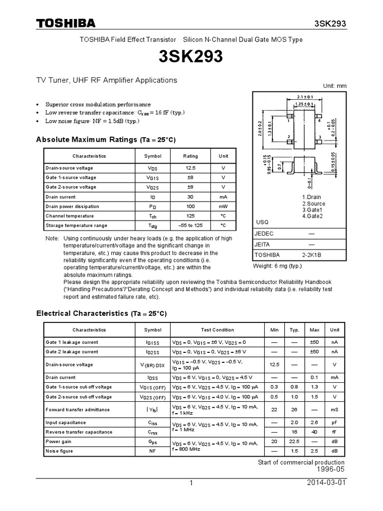 3SK293 Caracteristicas | PDF | Field Effect Transistor | Reliability ...