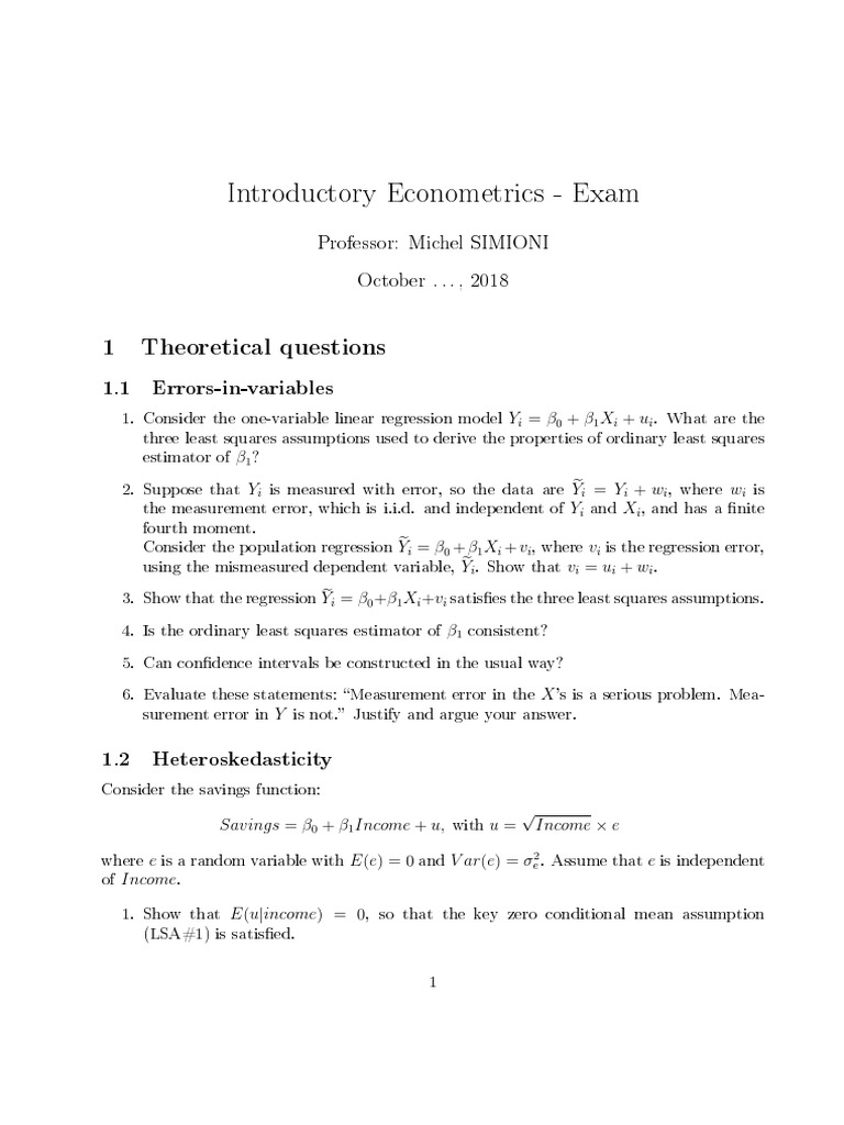 Introductory Econometrics - Exam: 1 Theoretical Questions | PDF | Dummy Variable (Statistics ...