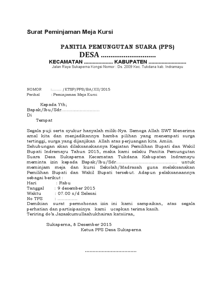 Surat Peminjaman Meja dan Kursi | PDF