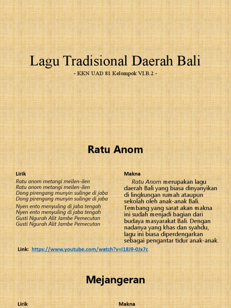 Lagu Tradisional Anak Bali | PDF