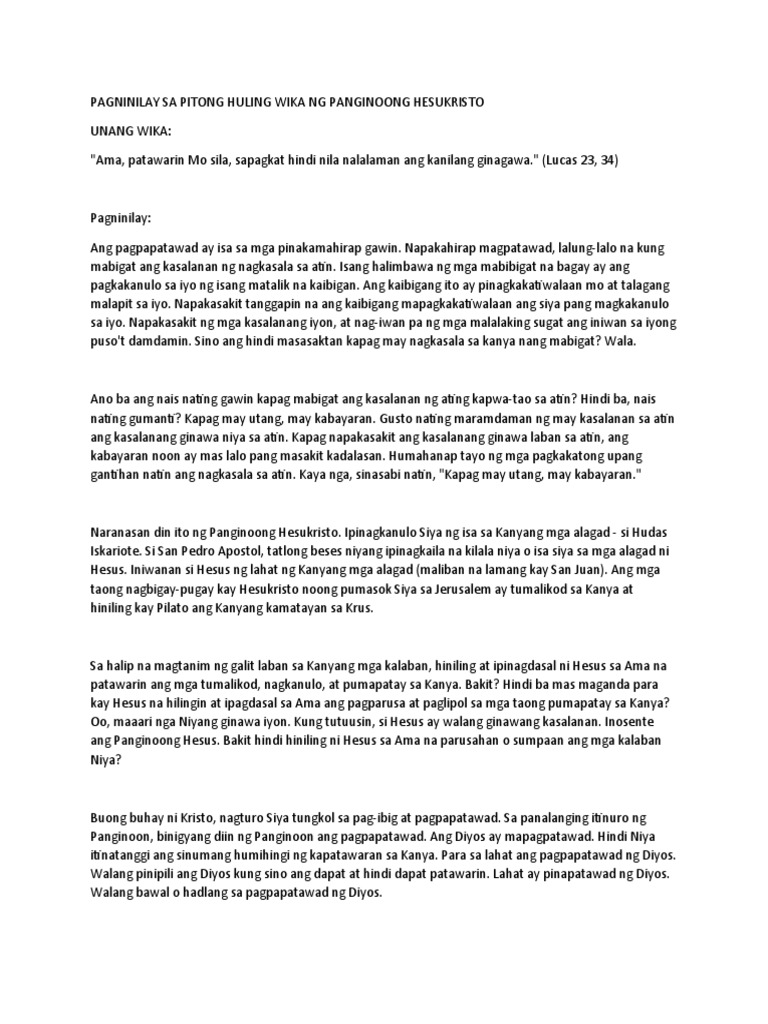 Pagninilay Sa Pitong Huling Wika NG Panginoong Hesukristo | PDF