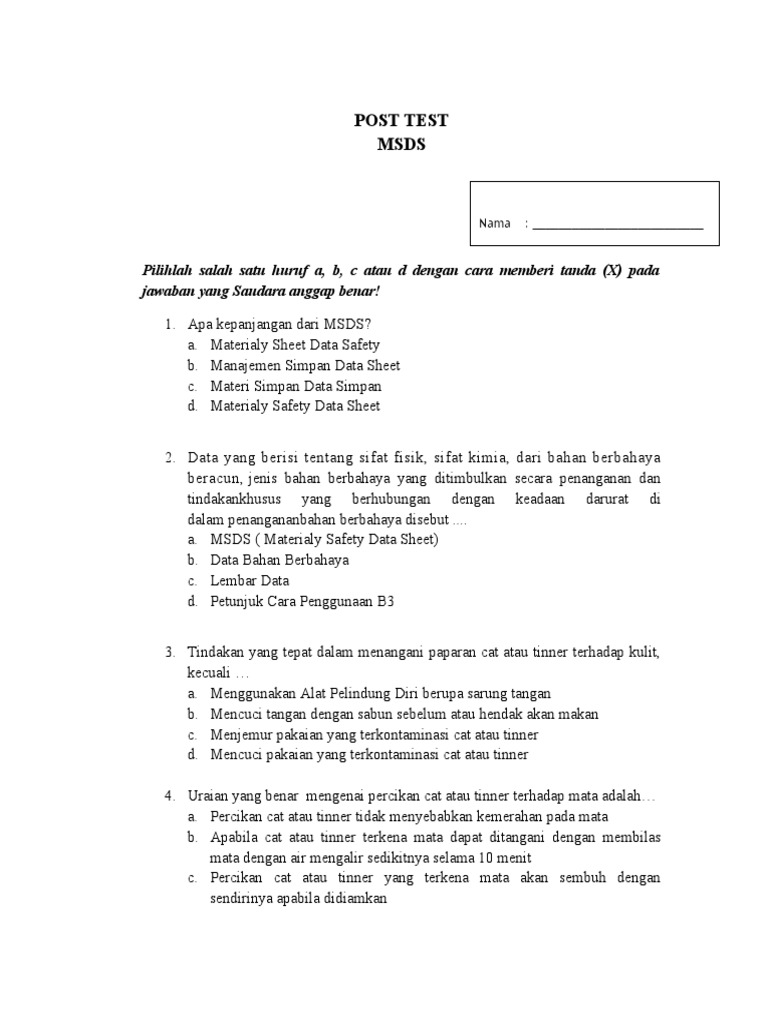 Post Test MSDS | PDF