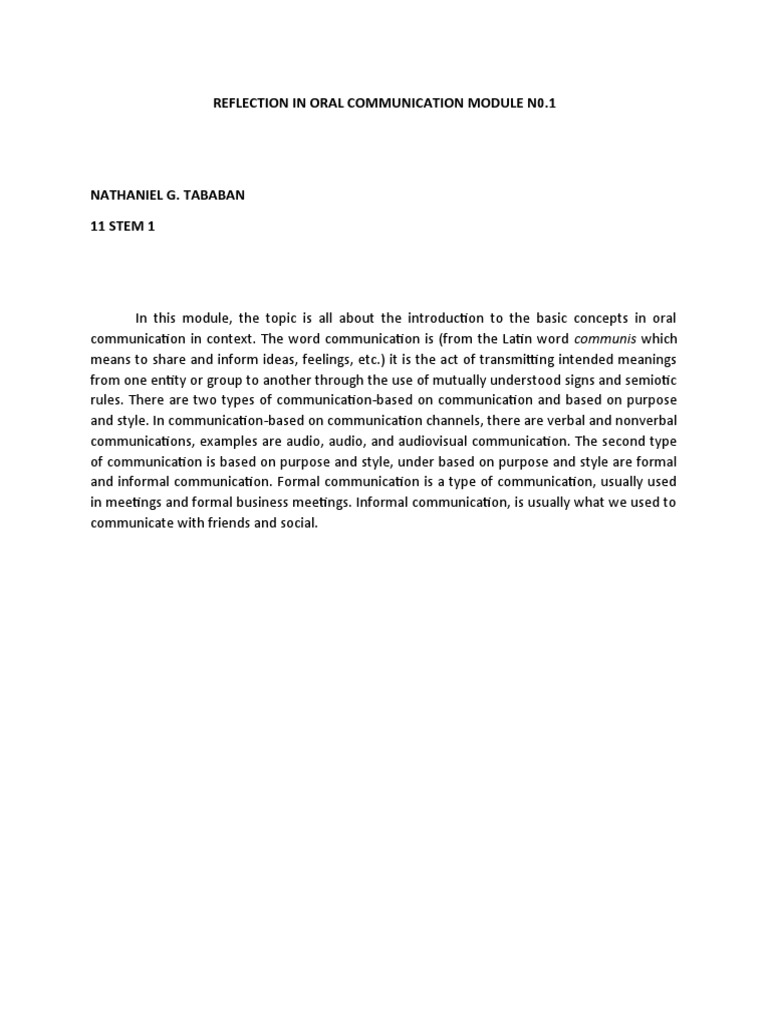 Reflection in Oral Communication Modules 1-7 | PDF | Nonverbal ...