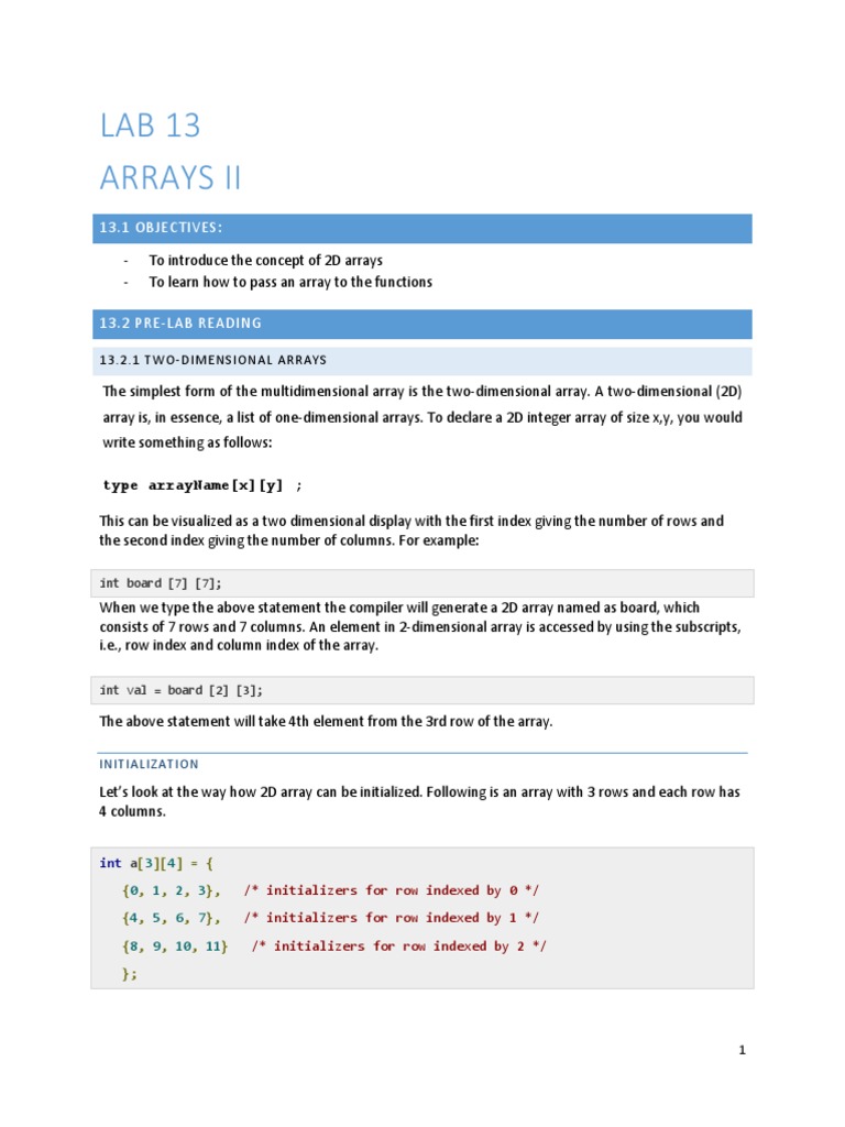 Lab 13 Arrays Ii 131 Objectives Pdf Array Data Structure Parameter Computer Programming