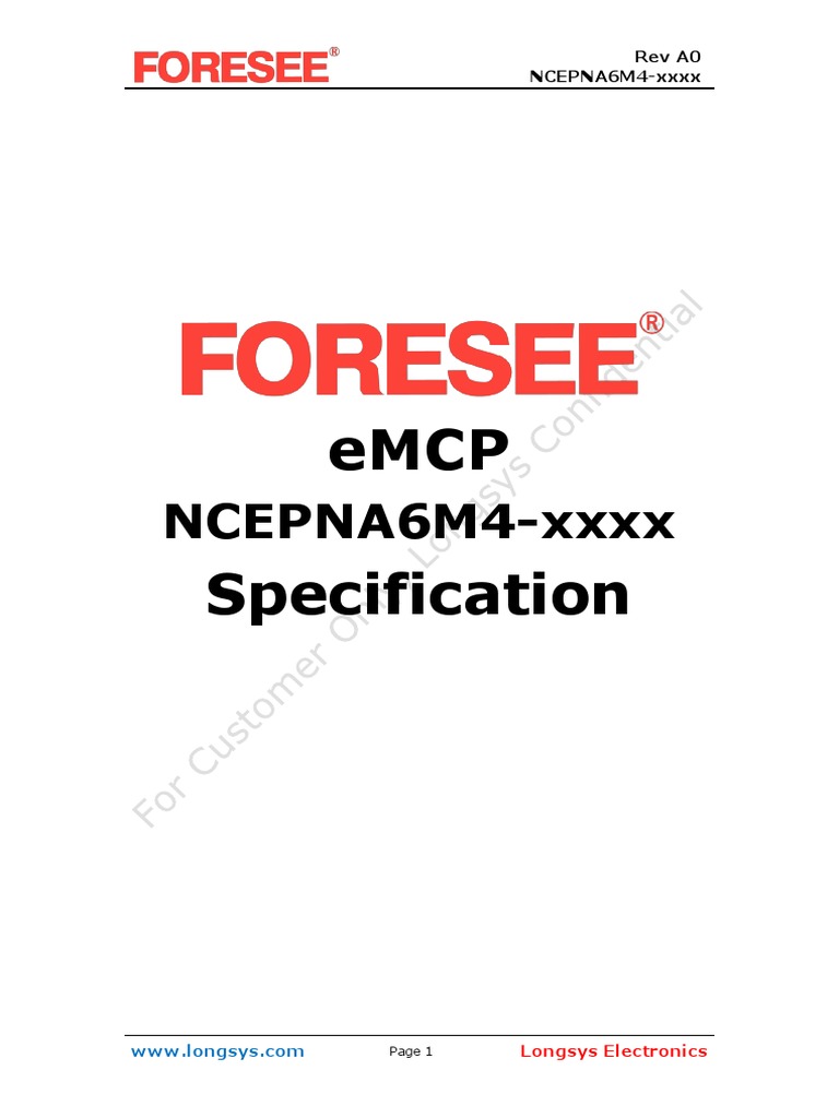 Emcp Specification: NCEPNA6M4-xxxx | PDF | Flash Memory | Input/Output