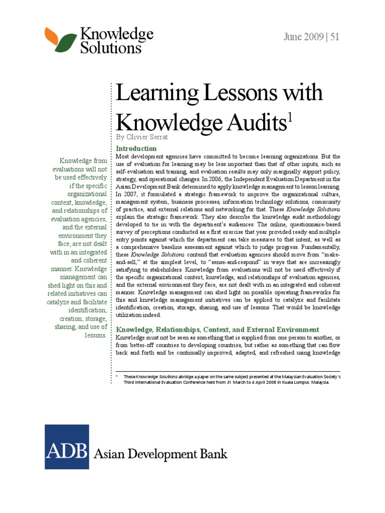 Learning Lessons With Knowledge Audits | PDF | Knowledge Management ...