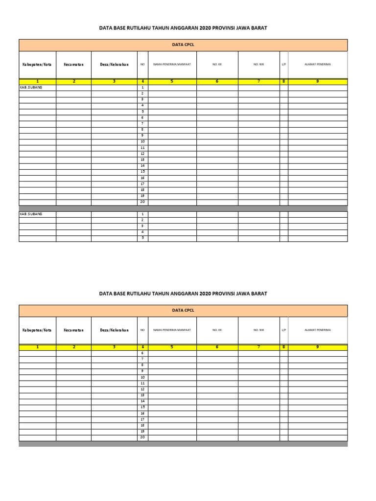 02 Data Base CPCL Rutilahu Prov. Jabar 2020 | PDF