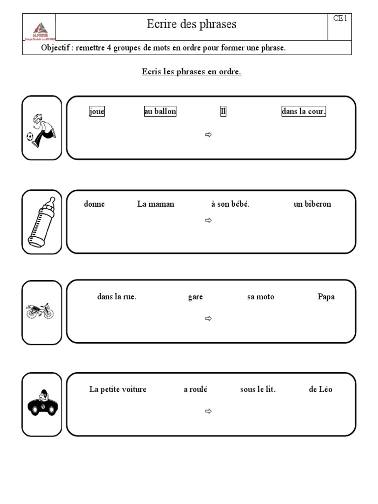 Remettre des phrases en ordre CE1 | PDF