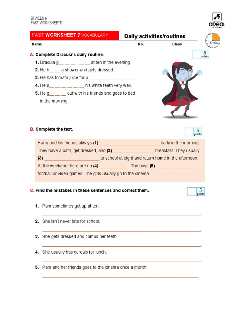 Daily Activities/routines: Fast Worksheet 7 | PDF
