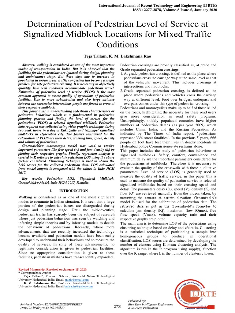 Determination of Pedestrian Level of Service at Signalized Midblock Locations For Mixed Traffic ...