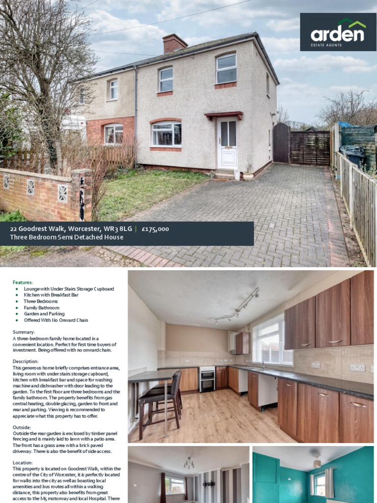 22 Goodrest Walk, Worcester, WR3 8LG 175,000: Three Bedroom Semi ...