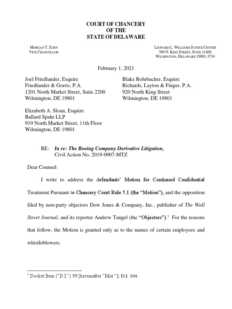 2019-0907 Boeing 5.1 Letter - Final | PDF | Confidentiality | Lawsuit