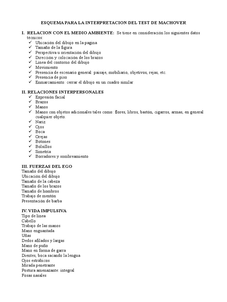 Esquema para La Interpretacion Del Test de Machover | PDF