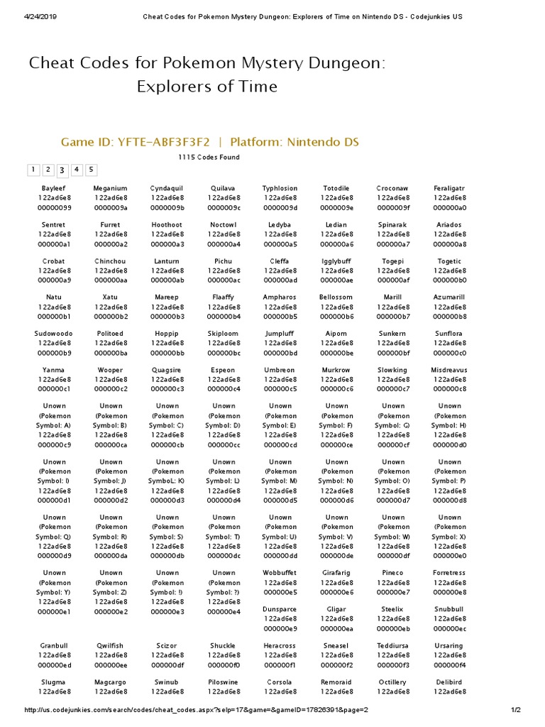 Cheat Codes For Pokemon Mystery Dungeon - Explorers of Time On Nintendo ...