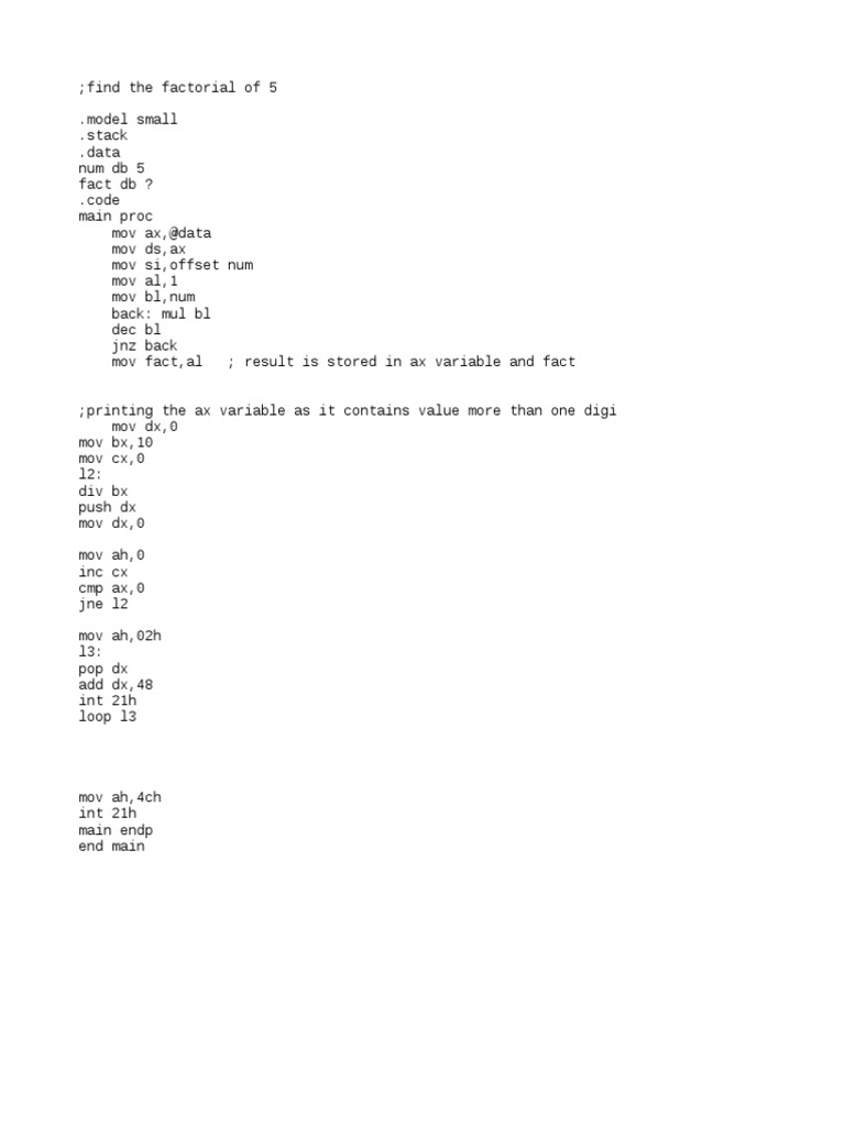 Factorial in Assembly | PDF