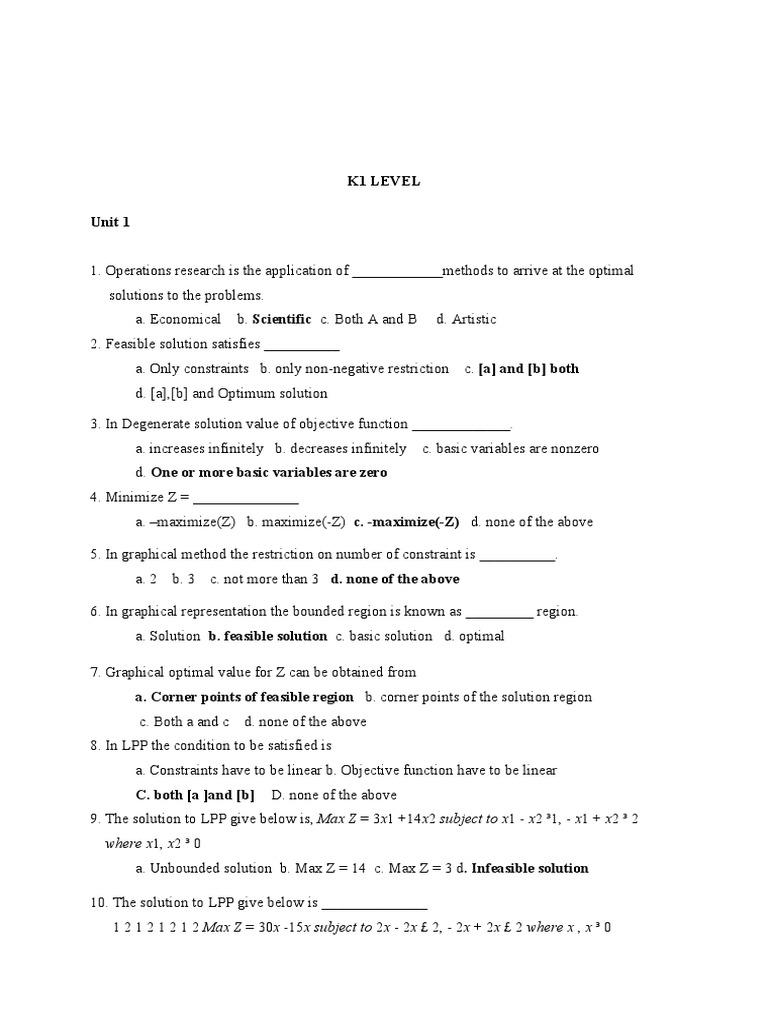 K1 Level Unit 1: Where x1, x2 0 | PDF | Mathematical Optimization | Linear Programming