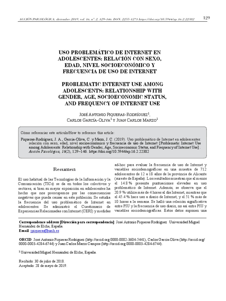 Uso Problemático de Internet e | Descargar gratis PDF | Validez ...
