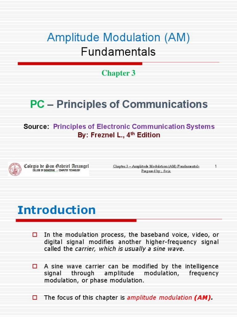 Chapter 3 Amplitude Modulation Fundamentals PROF | PDF | Modulation | Frequency Modulation