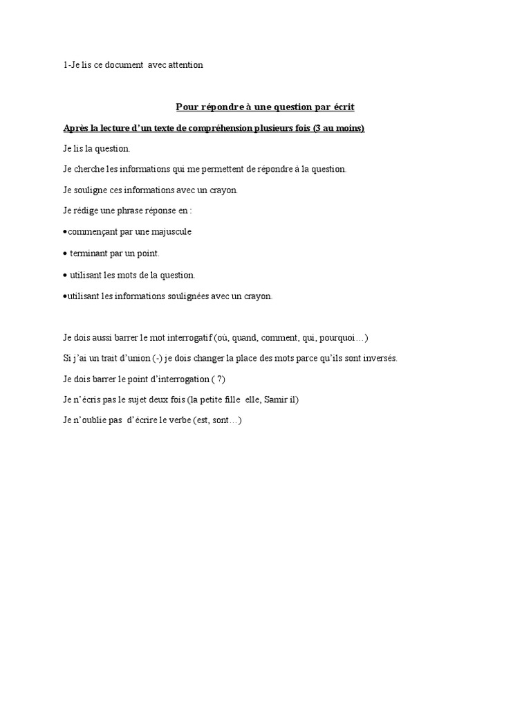 Répondre à une question par écrit | PDF