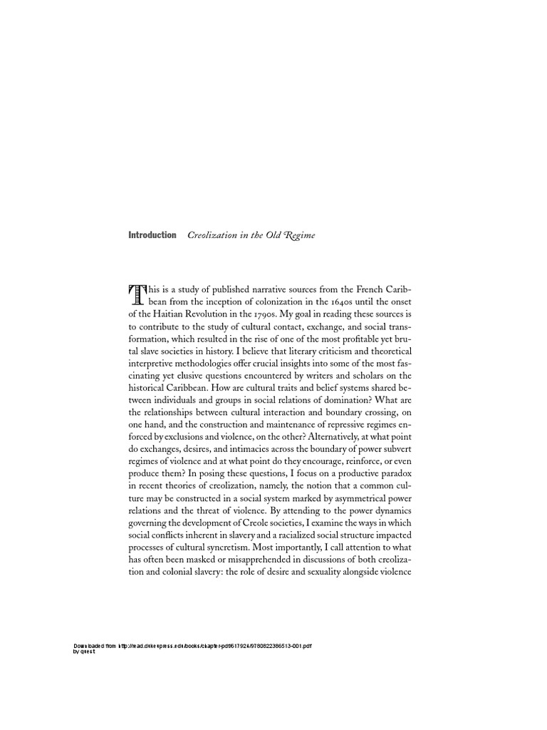 Creolization in The Old !egime | PDF | Abolitionism | Postcolonialism