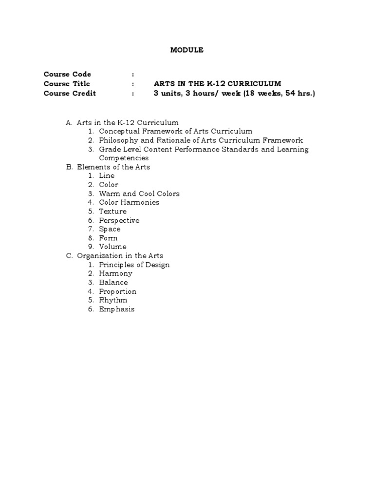 Arts in K 12 Curriculum | PDF | Perspective (Graphical) | Color