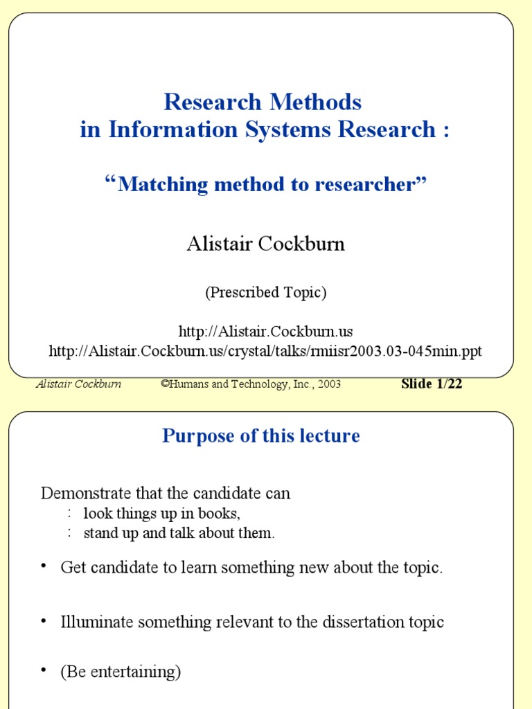 Research Methods in Information Systems Research: ": Matching Method To ...