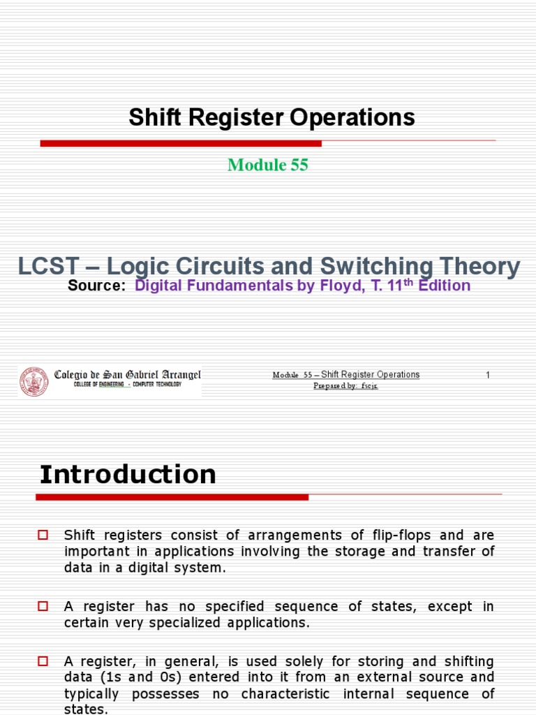 Shift Register Operations: LCST - Logic Circuits and Switching Theory ...